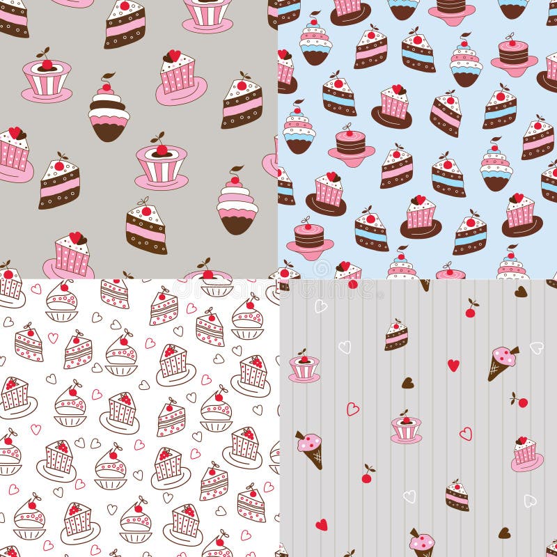 Cake Seamless Vector Pattern Stock Vector - Illustration of bake, cute ...