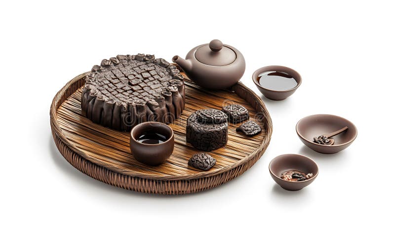 Set with Cake Shaped Traditional Chinese Pu-erh Tea Isolated on White ...