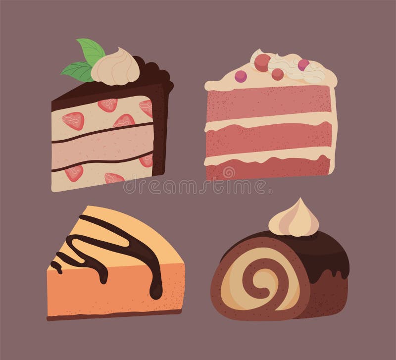 Set of cakes dessert stock vector. Illustration of icon - 258211743