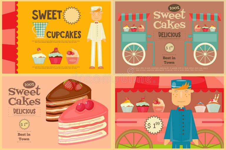 Set of Cakes Mini Posters stock vector. Illustration of graphic - 57220218