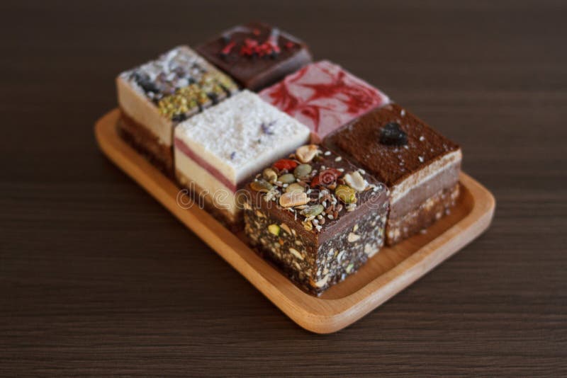 Set of Cakes on a Wooden Board and Table Stock Photo - Image of cakes ...