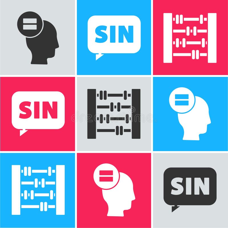 Set Calculation, Mathematics Function Sine and Abacus Icon Stock ...