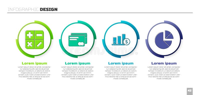 Set Calculator, Credit Card, Pie Chart Infographic and Dollar and Pie ...