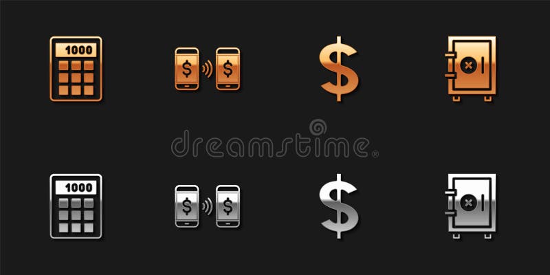 Set Calculator, Money Payment Transfer, Dollar Symbol and Safe Icon ...