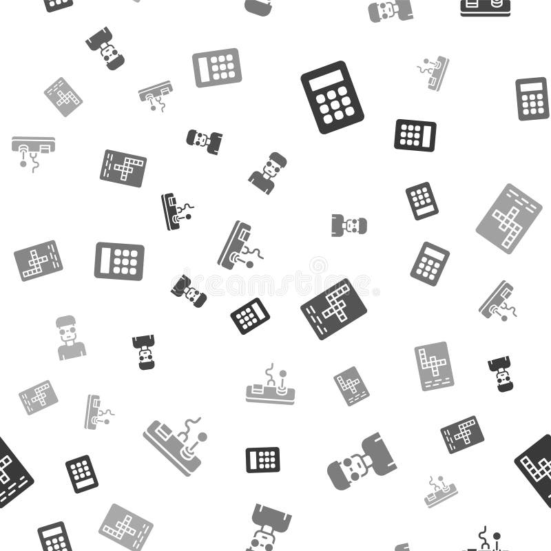Set Calculator, Nerd Geek, Crossword and Gamepad on Seamless Pattern ...