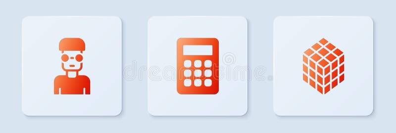 Set Calculator, Nerd Geek and Rubik Cube. White Square Button Stock ...
