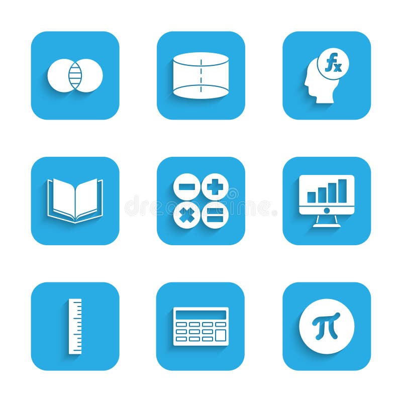 Set Calculator, Pi Symbol, Computer Monitor with Graph Chart, Ruler ... Set Calculator, Pi Symbol, Computer Monitor with Graph Chart, Ruler ...