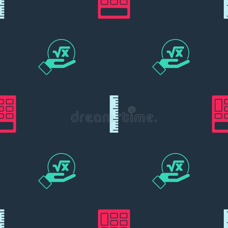 Set Calculator, Ruler and Square Root of X Glyph on Seamless Pattern ...
