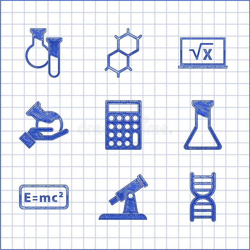 Set Calculator, Telescope, DNA Symbol, Test Tube and Flask, Equation ...