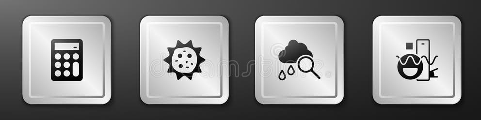 Set Calculator, Virus, Cloud with Rain and Basic Geometric Shapes Icon ...