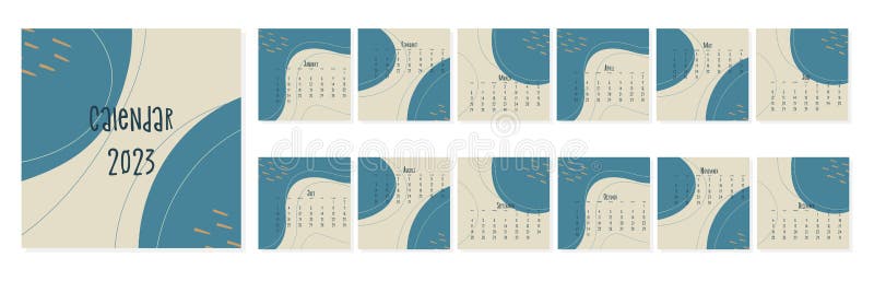 Set of 2023 Calendar Blue Template by Months, Calendar Cover Concept ...