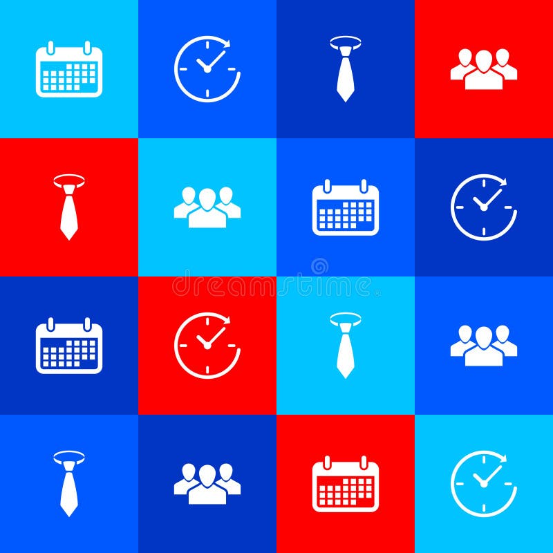 Set Calendar, Clock with Arrow, Tie and Users Group Icon. Vector Stock ...