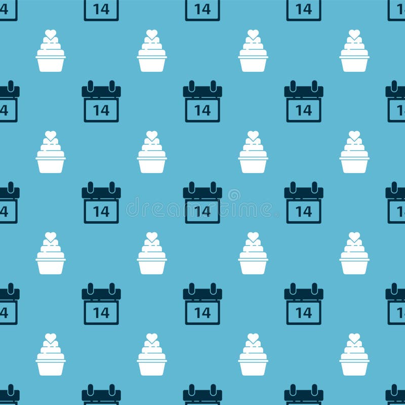 Set Calendar with February 14 and Wedding Cake with Heart on Seamless ...