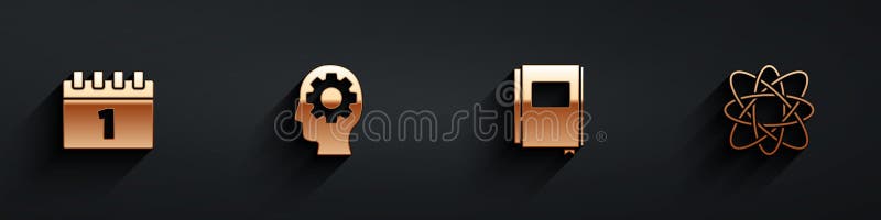 Set Calendar First September Date, Head with Gear Inside, Book and Atom ...