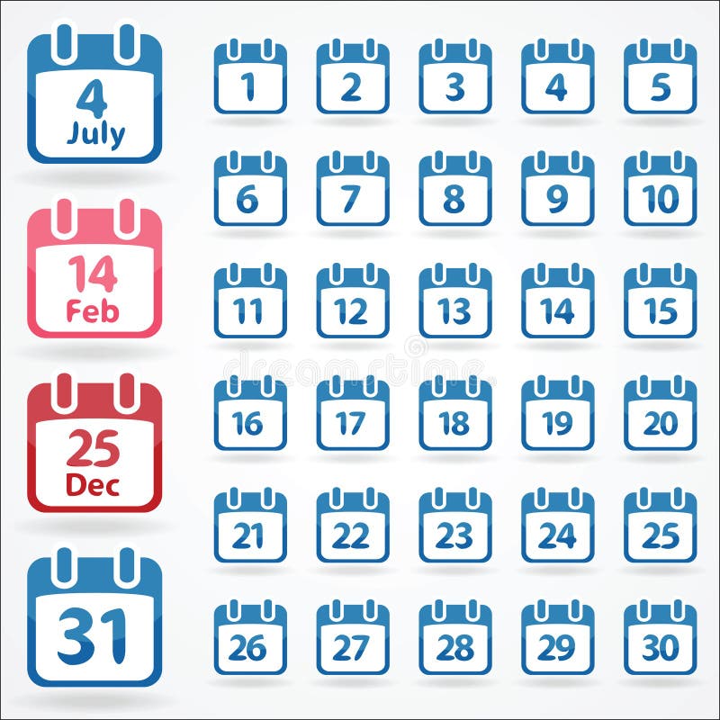 Vector Calendar Icon Set Flat Design Stock Vector - Illustration of ...