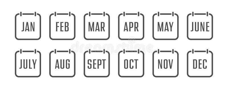 Set of Calendar Icons with the Names of the Months of the Year. a Flip ...