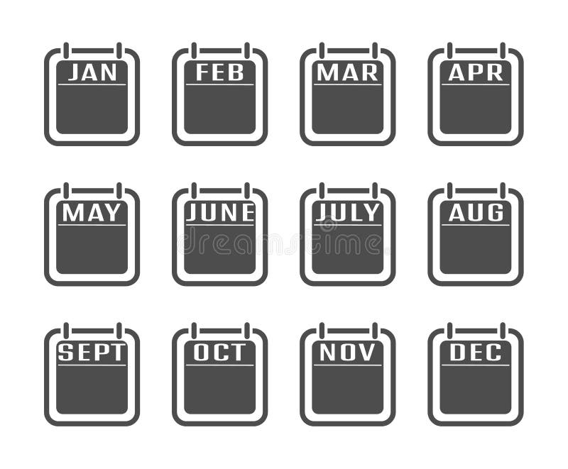 Set of Calendar Icons with the Names of the Months of the Year. a Flip ...