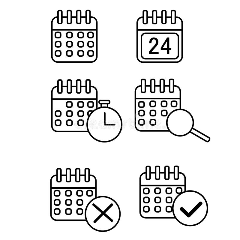 A Set of Calendar Icons. Time, Date, Search, Clock, Tick, Ban Stock ...