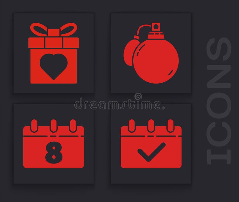 Set Calendar with 8 March, Gift Box and Heart, Perfume and Calendar ...