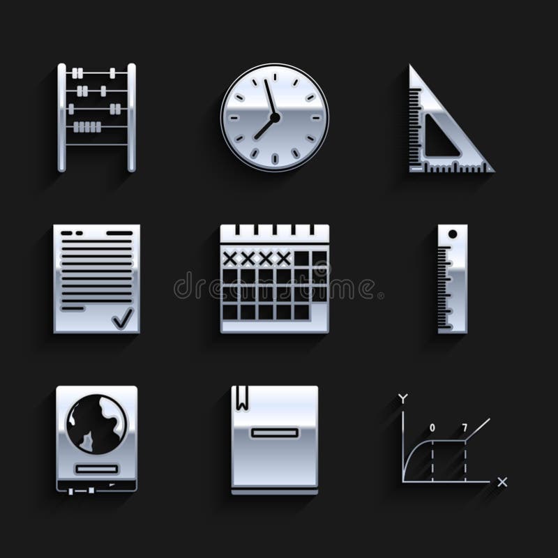 Set Calendar, Notebook, Pie Chart Infographic, Ruler, World Map on ...