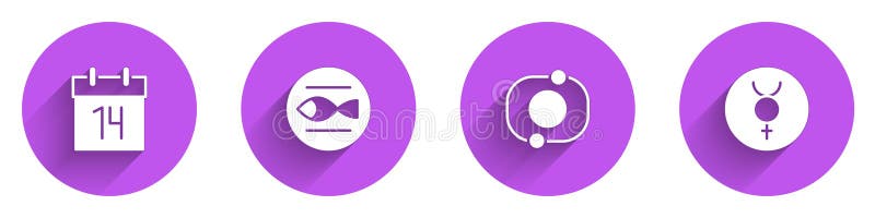 Set Calendar, Pisces Zodiac, Solar System and Symbol Mercury Icon with ...