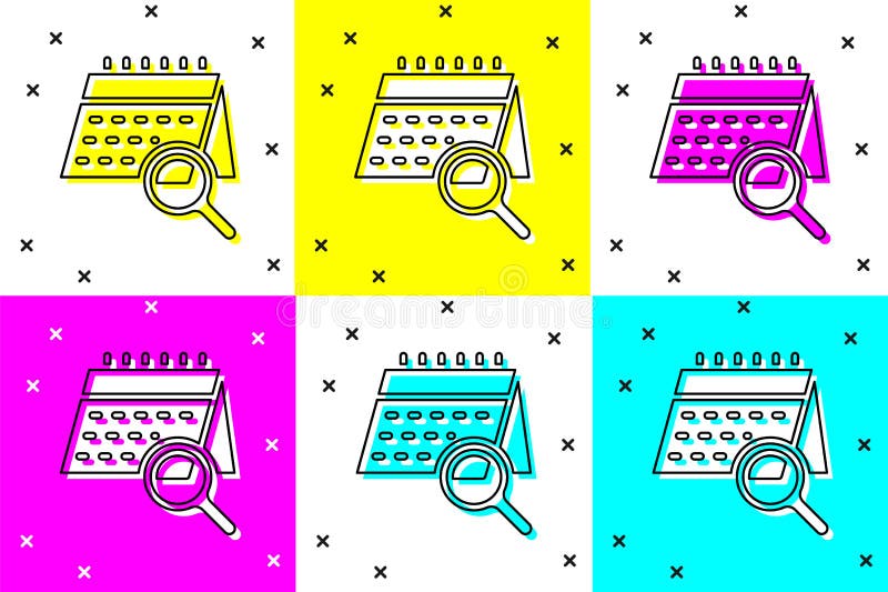 Set Calendar Search Icon Isolated on Color Background. Vector Stock ...