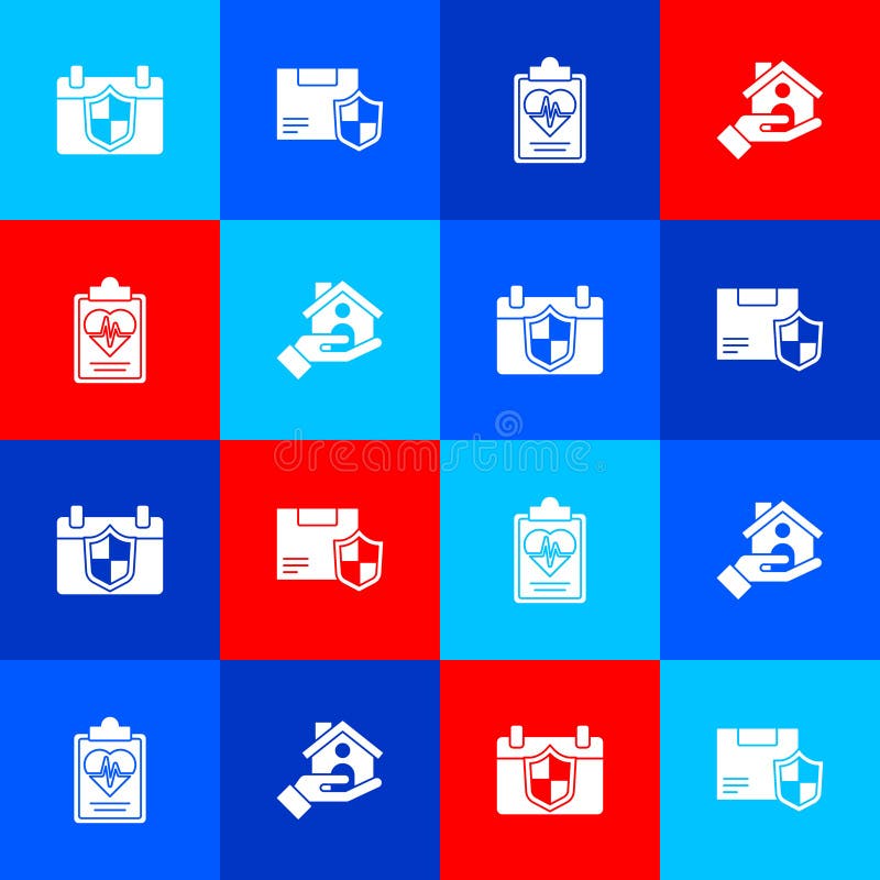 Set Calendar with Shield, Delivery Security, Health Insurance and House ...