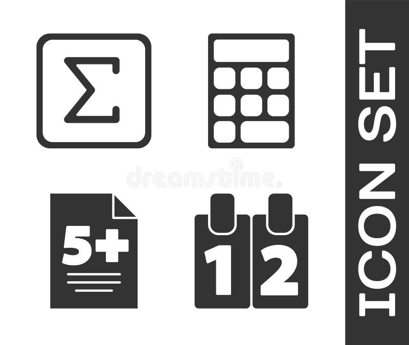 Set Calendar, Sigma Symbol, Test or Exam Sheet and Calculator Icon ... Set Calendar, Sigma Symbol, Test or Exam Sheet and Calculator Icon ...