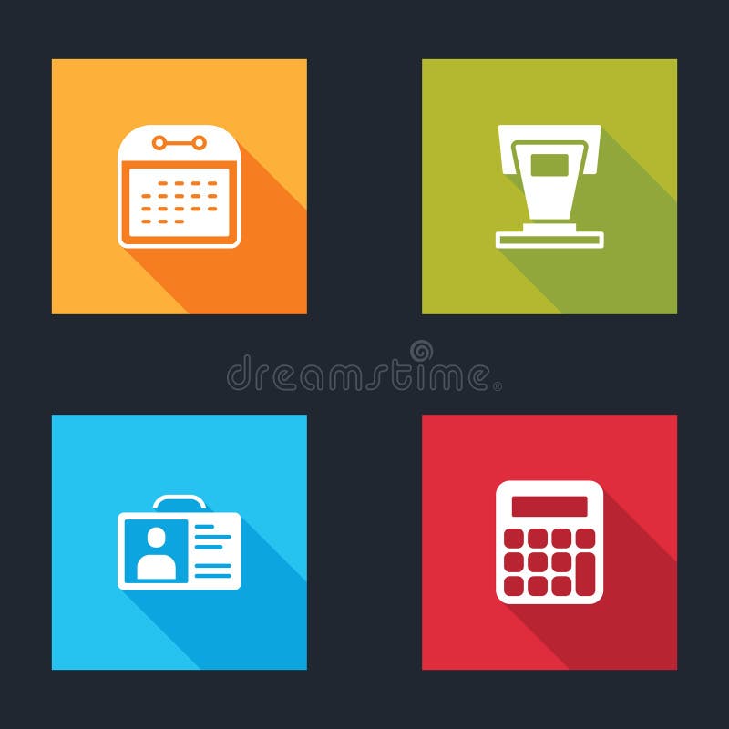 Set Calendar, Stage Stand, Identification Badge and Calculator Icon ...