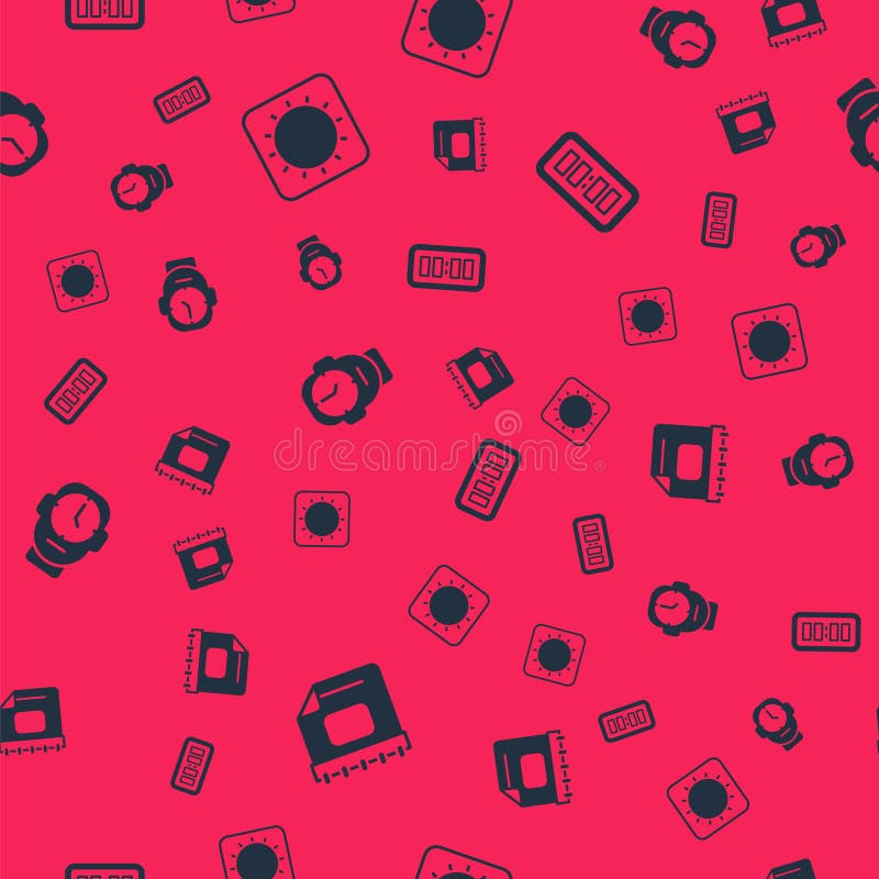 Set Calendar, Sun, Clock and Digital Alarm Clock on Seamless Pattern ...