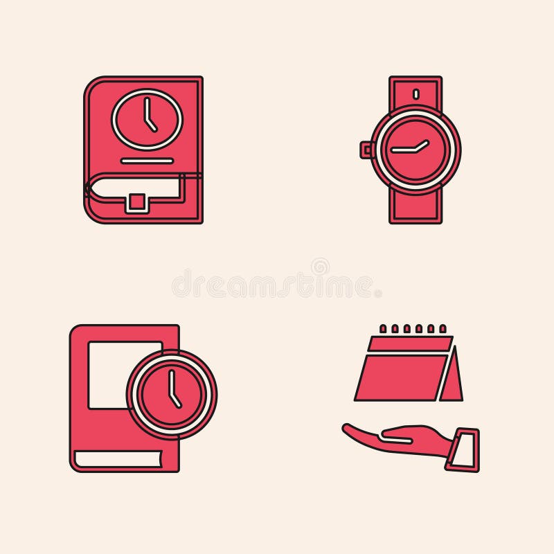 Set Calendar, Time for Book, Wrist Watch and Icon. Vector Stock ...