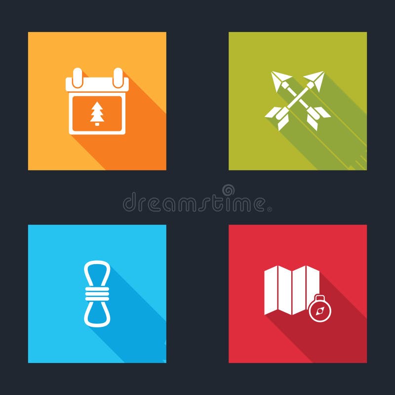 Set Calendar with Tree, Crossed Arrows, Climber Rope and Location of ...