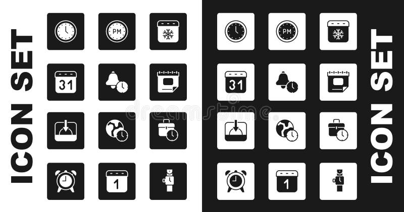 Set Calendar Winter, Alarm Clock, Clock, Day Time, Work and Sunset Icon ...