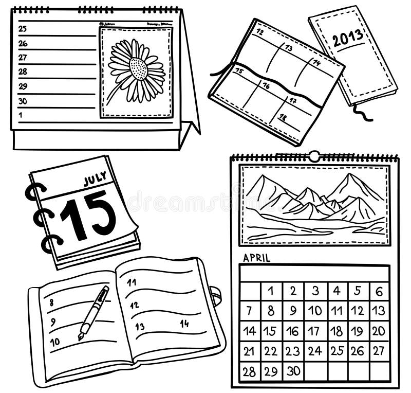 Set of Calendars - Hand-drawn Illustration Stock Vector - Illustration ...