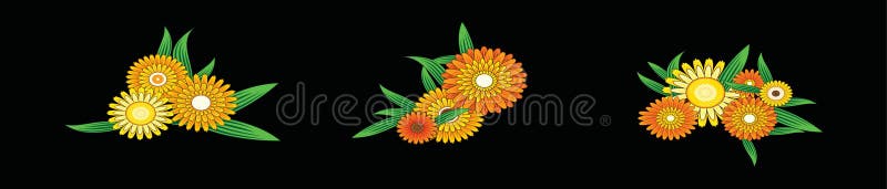 Set of Calendula Flowers Cartoon Icon Design Template with Various ...