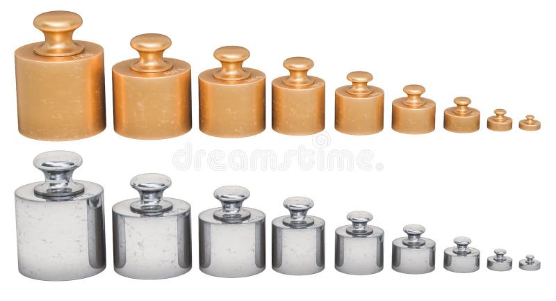 Set of Calibration Weights from Brass and Stainless Steel, 3D Rendering ...
