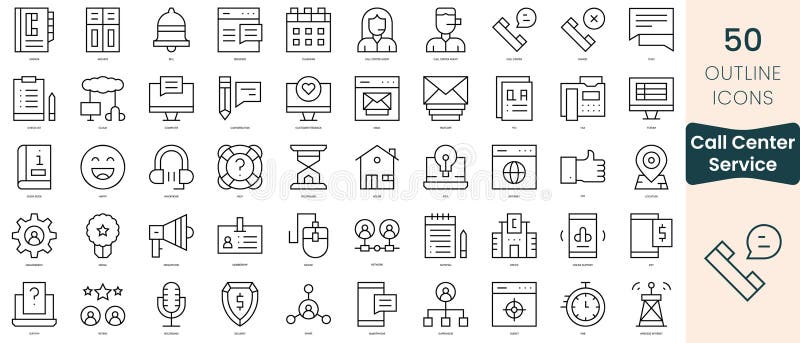 Set of Call Center Service Icons. Thin Linear Style Icons Pack Stock ...