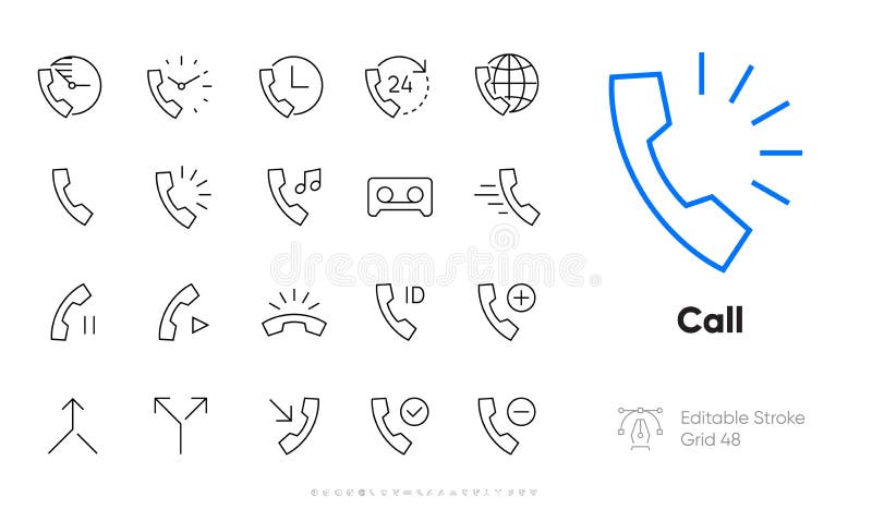 Set of Call and Phone Vector Pixel Perfect Line Icons Stock Vector ...