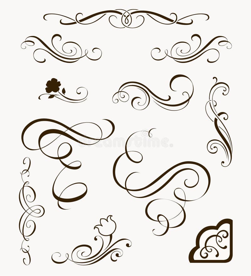 Set of Calligraphic Floral Elements. Vector Decorative Twigs and Flowers Stock Vector ...