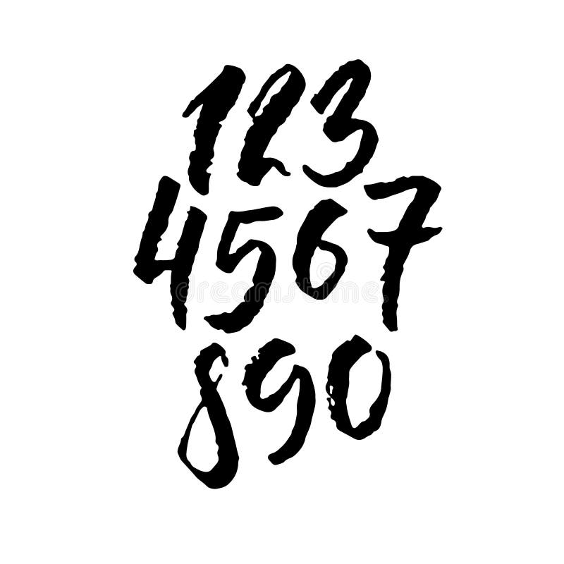 Set of Calligraphic Ink Numbers. Textured Brush Lettering. Vector ... Set of Calligraphic Ink Numbers. Textured Brush Lettering. Vector ...