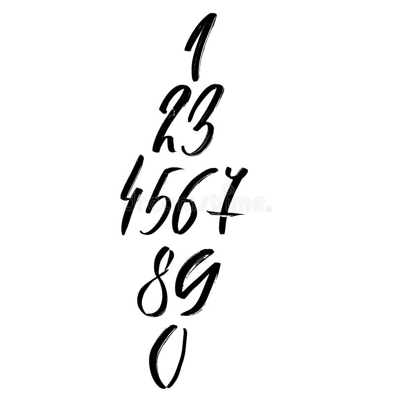 Set of Calligraphic Ink Numbers. Dry Brush Lettering. Vector ...
