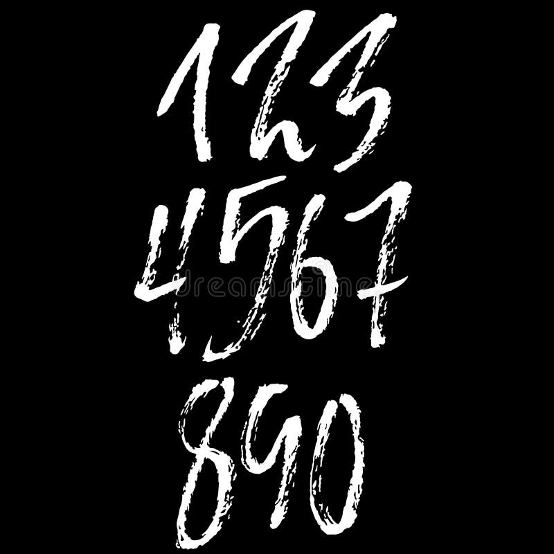 Set Of Calligraphic Ink Numbers. Textured Dry Brush Lettering. Vector ... Set Of Calligraphic Ink Numbers. Textured Dry Brush Lettering. Vector ...