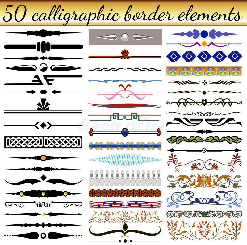 Set of Calligraphic Vintage Elements Borders of Different Shapes and ...