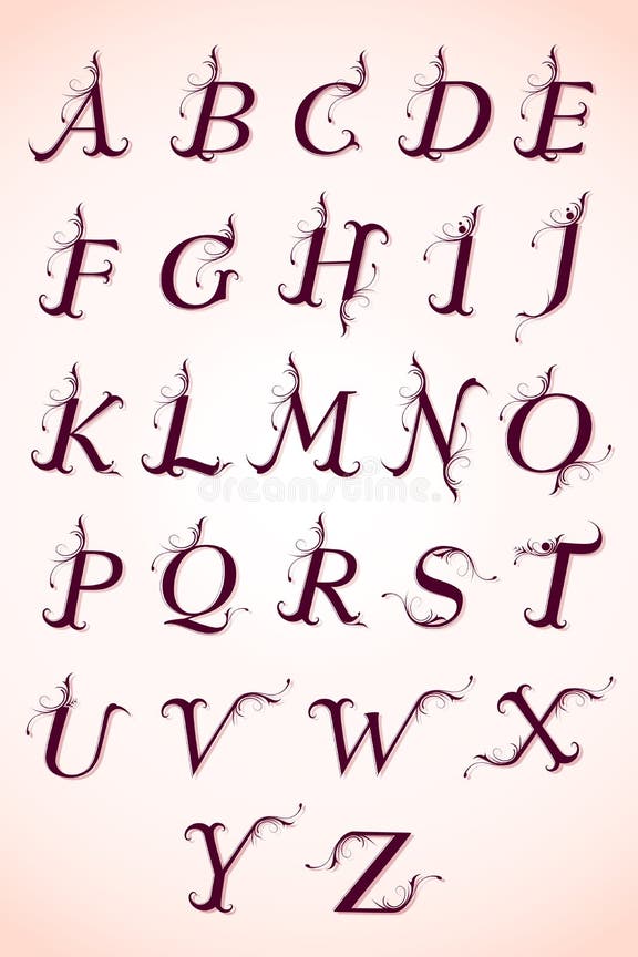 Set of Calligraphy Alphabet Stock Vector - Illustration of note, text ...