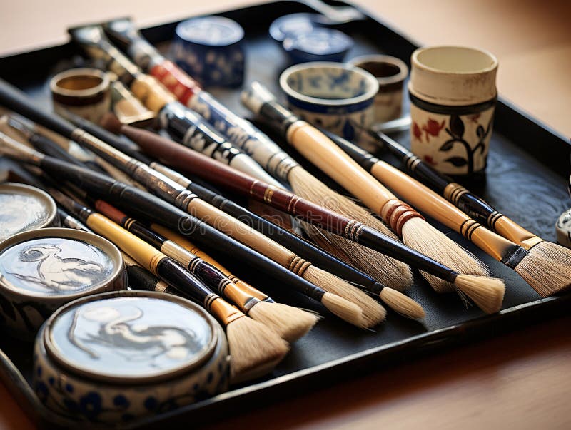 A Set of Calligraphy Brushes and Inks for Hand Writing and Drawing ...