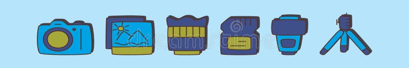 Set of Camera Element Cartoon Icon Design Template with Various Models ...