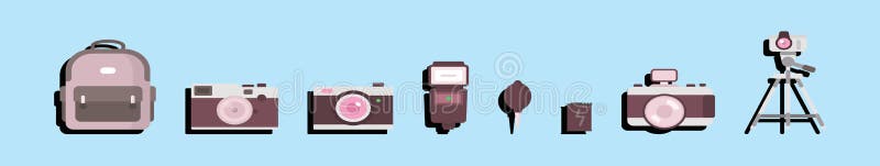 Set of Camera Element Cartoon Icon Design Template with Various Models ...