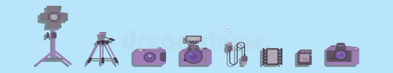 Set of Camera Element Cartoon Icon Design Template with Various Models ...