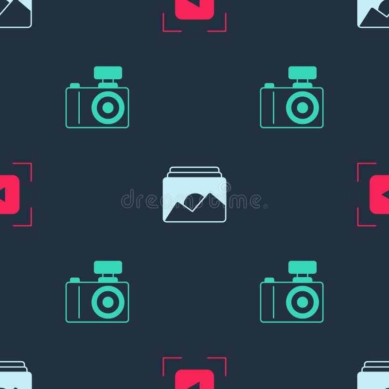 Set Camera Focus Frame Line, Photo and Camera on Seamless Pattern ...