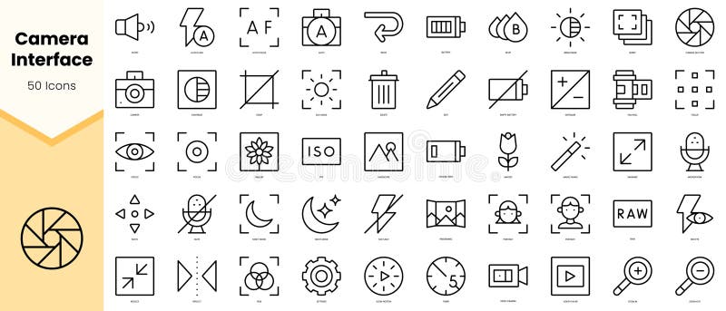 Set of Camera Interface Icons. Simple Line Art Style Icons Pack Stock ...